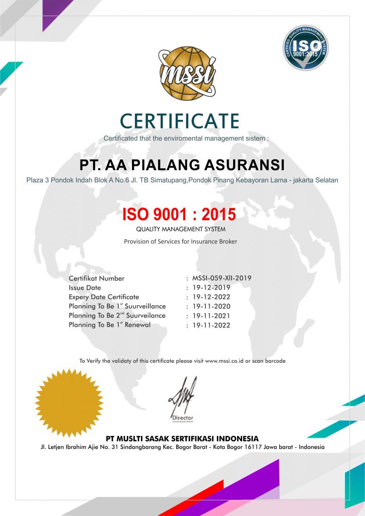 PT. AA PIALANG ASURANSI – mssi certification