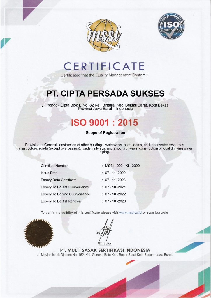 PT. CIPTA PERSADA SUKSES ISO 9001 – mssi certification