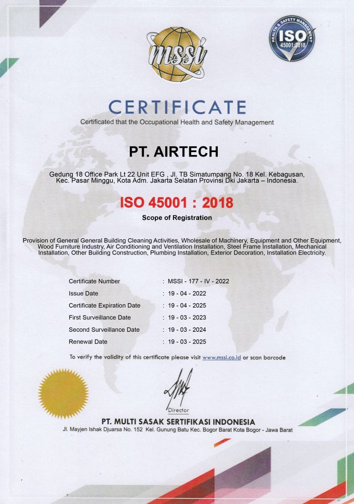 PT. AIRTECH ISO 45001 – mssi certification