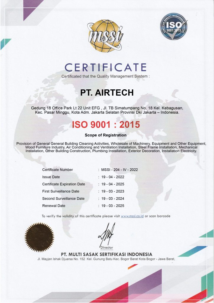 PT. AIRTECH ISO 9001 – mssi certification