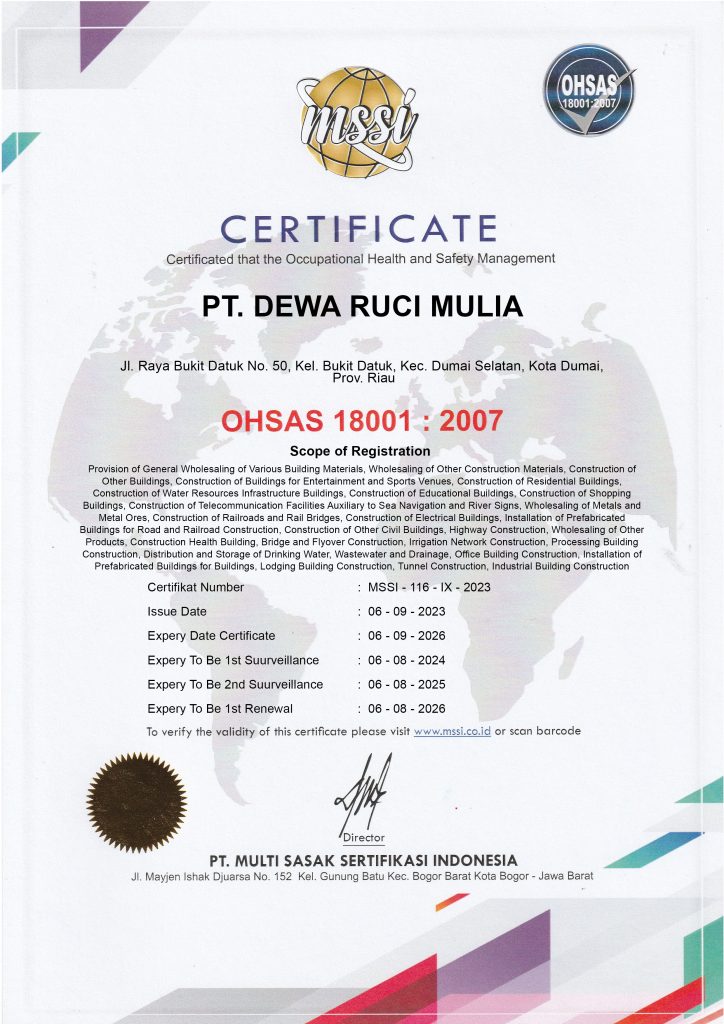 PT. DEWA RUCI MULIA OHSAS 18001 – mssi certification