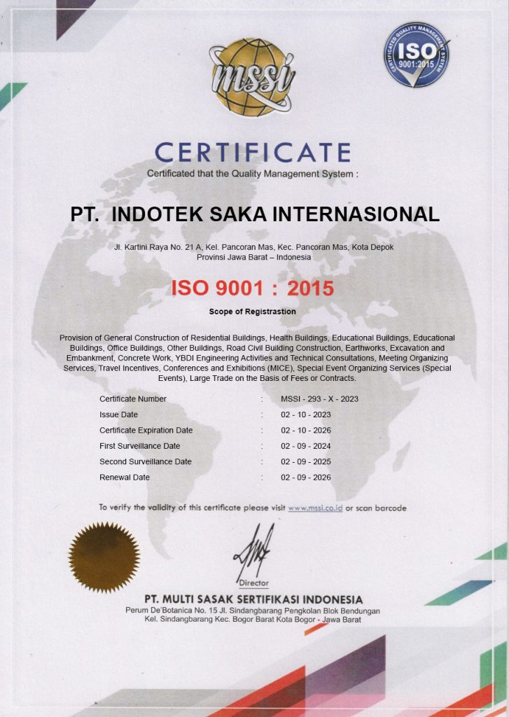 PT. INDOTEK SAKA INTERNASIONAL ISO 9001 – mssi certification