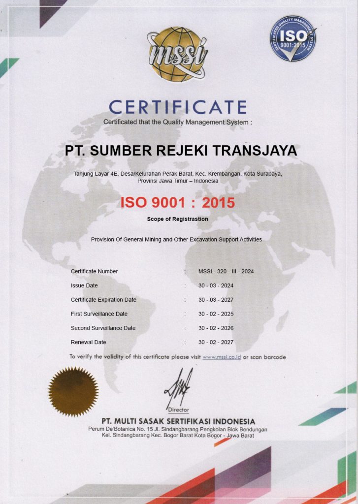 PT. SUMBER REJEKI TRANSJAYA ISO 9001 – mssi certification
