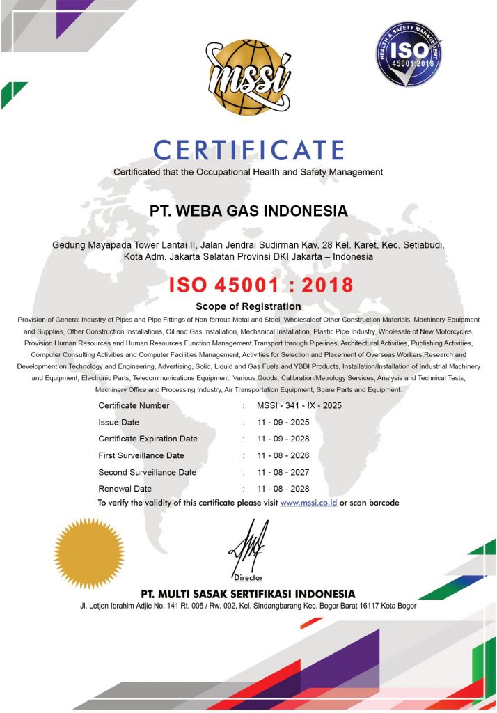 PT. WEBA GAS INDONESIA ISO 45001 – mssi certification